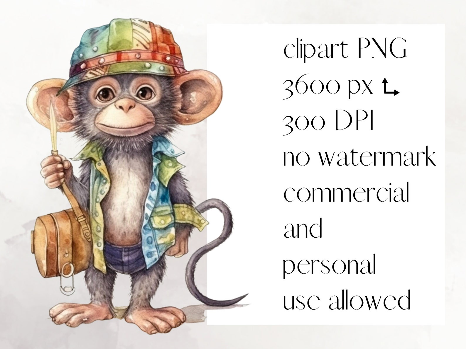 Watercolor Monkey Clipart Cute Monkey Png Monkey Printable Animal ...