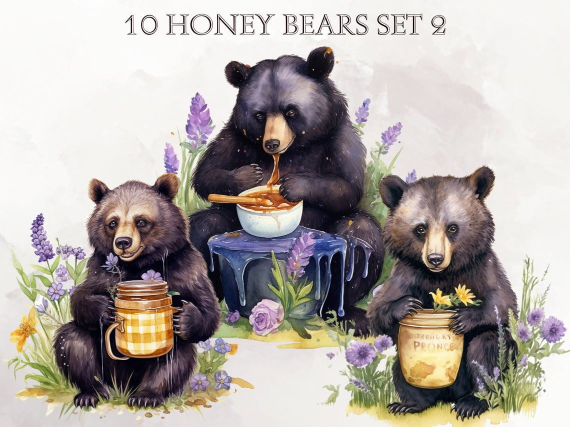 Honey Bears Clip Art Black Bears Clipart Bundle Honey Bear - Etsy