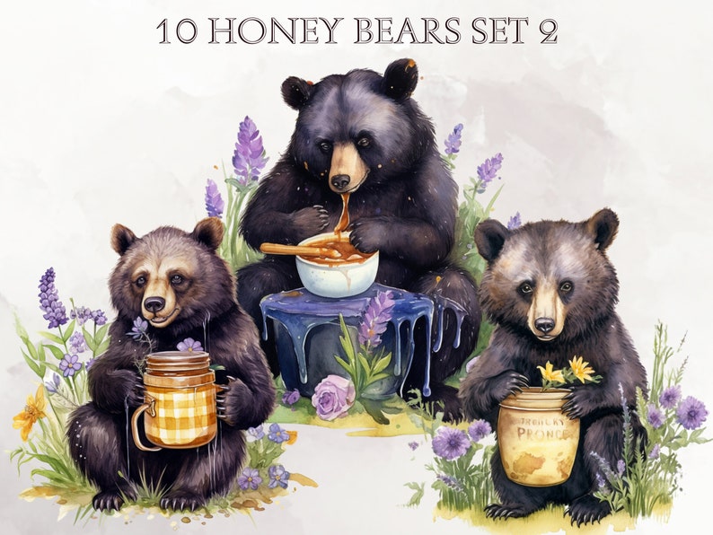 Honey Bears Clip Art Black Bears Clipart Bundle Honey Bear - Etsy