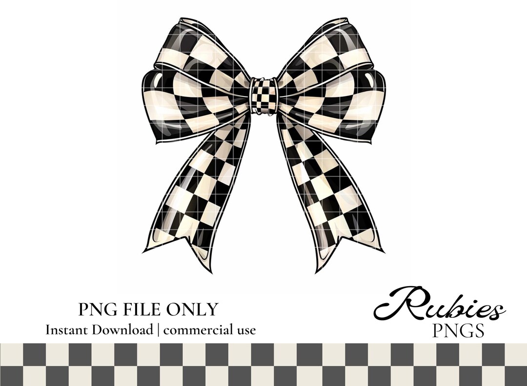 Black Checkered Bow Dark Coquette PNG, Preppy Watercolor Retro Bow Clip ...