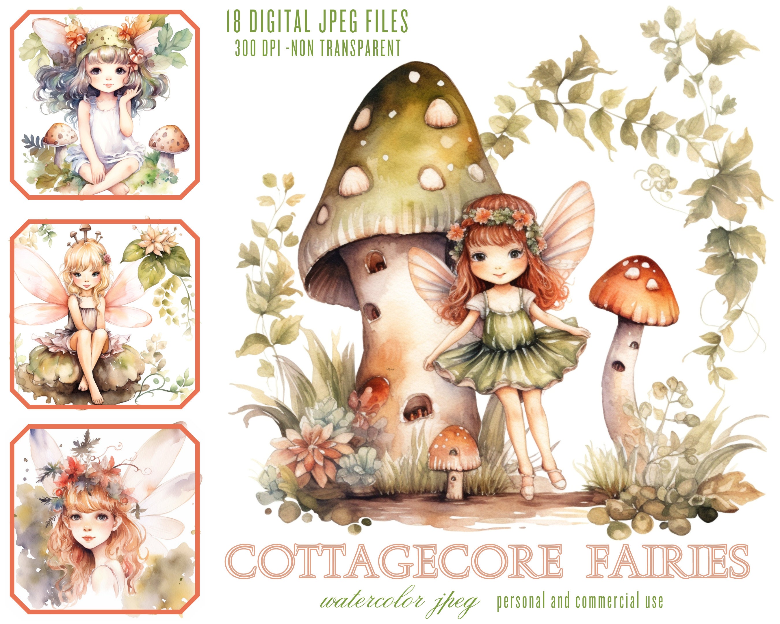 Cottagecore Fairies With Wings Digital Illustration Bundle - Etsy