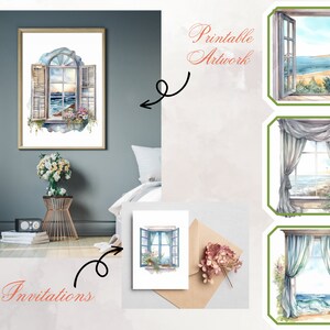 Beach Windows Digital Art Illustration Bundle, Window With an Ocean ...
