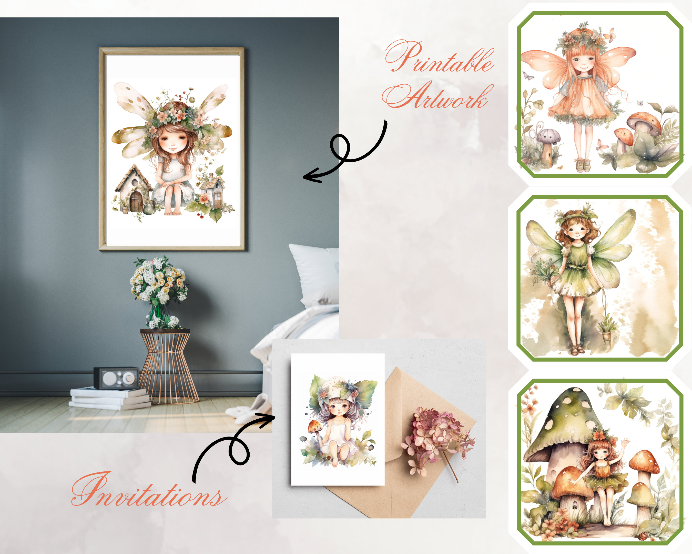 Cottagecore Fairies With Wings Digital Illustration Bundle - Etsy