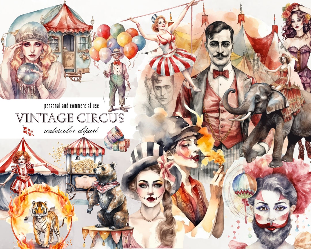 Vintage Circus Clipart PNG Bundle Carnival Fortune Teller Digital ...