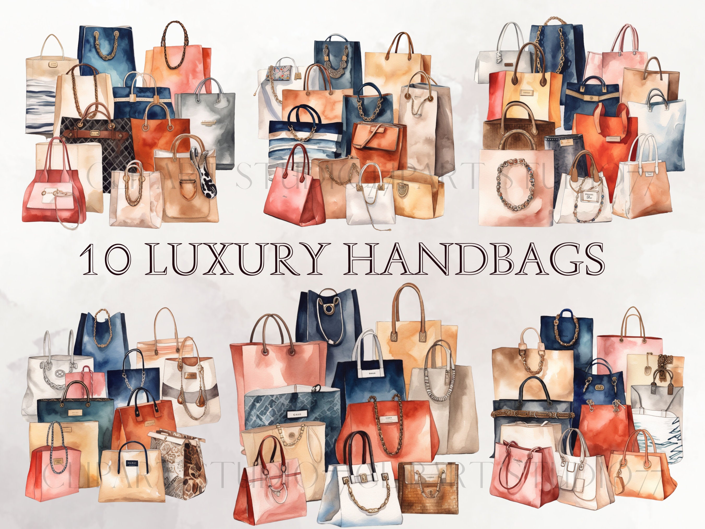 Watercolor Luxury Handbags Clipart Bag Clipart Fashion Clipart - Etsy