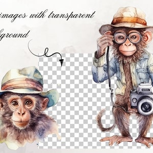 Watercolor Monkey Clipart Cute Monkey Png Monkey Printable Animal ...