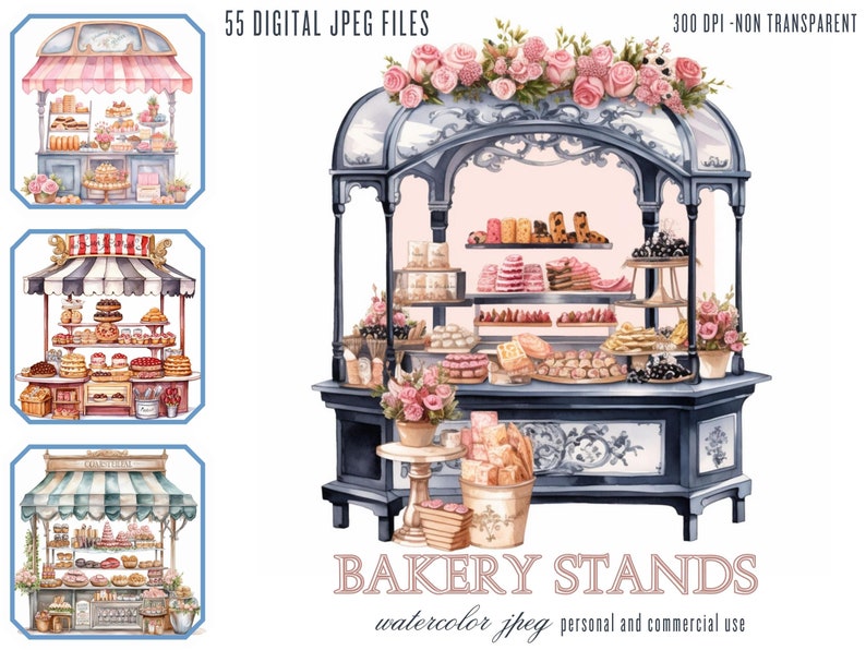 Bakery Stand Shop Clipart Paris Cafe Clipart Watercolor - Etsy