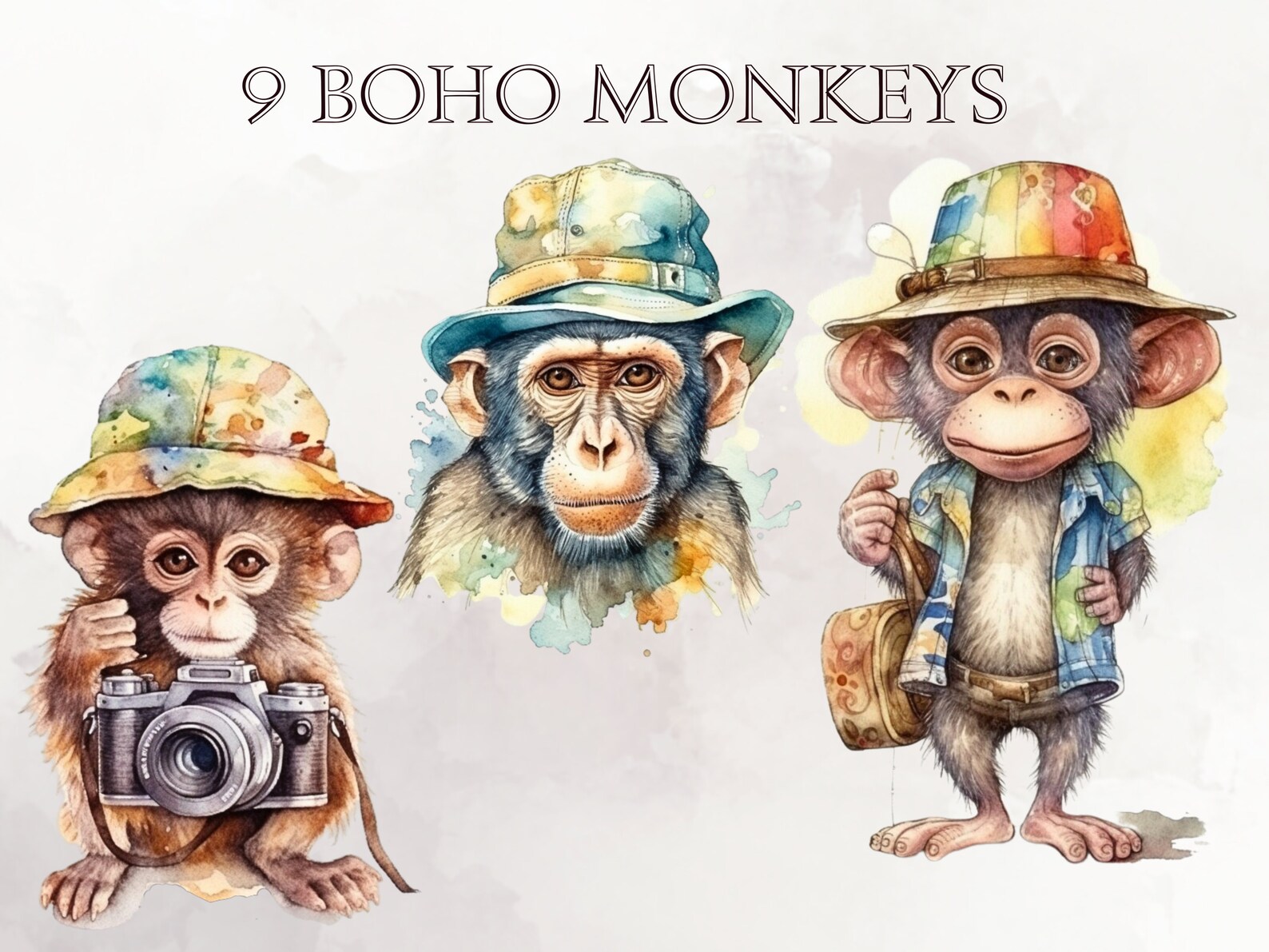 Watercolor Monkey Clipart Cute Monkey Png Monkey Printable Animal ...