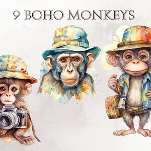 Watercolor Monkey Clipart Cute Monkey Png Monkey Printable Animal ...