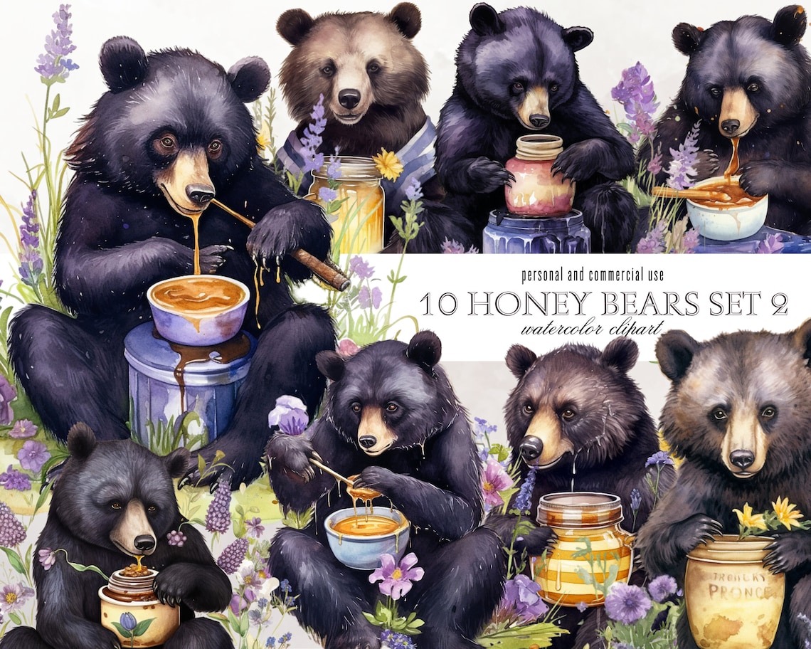 Honey Bears Clip Art Black Bears Clipart Bundle Honey Bear - Etsy
