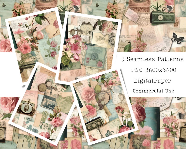 Victorian Shabby Chic Pattern Seamless PNG Papers Pink & - Etsy