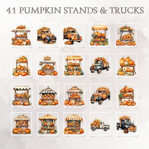 Pumpkin Stands Trucks and Carts, Watercolor Clipart Bundle, Autumn ...