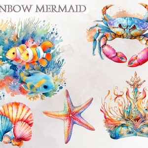 Rainbow Mermaid Clipart PNG Bundle Watercolor Underwater Mermaids ...