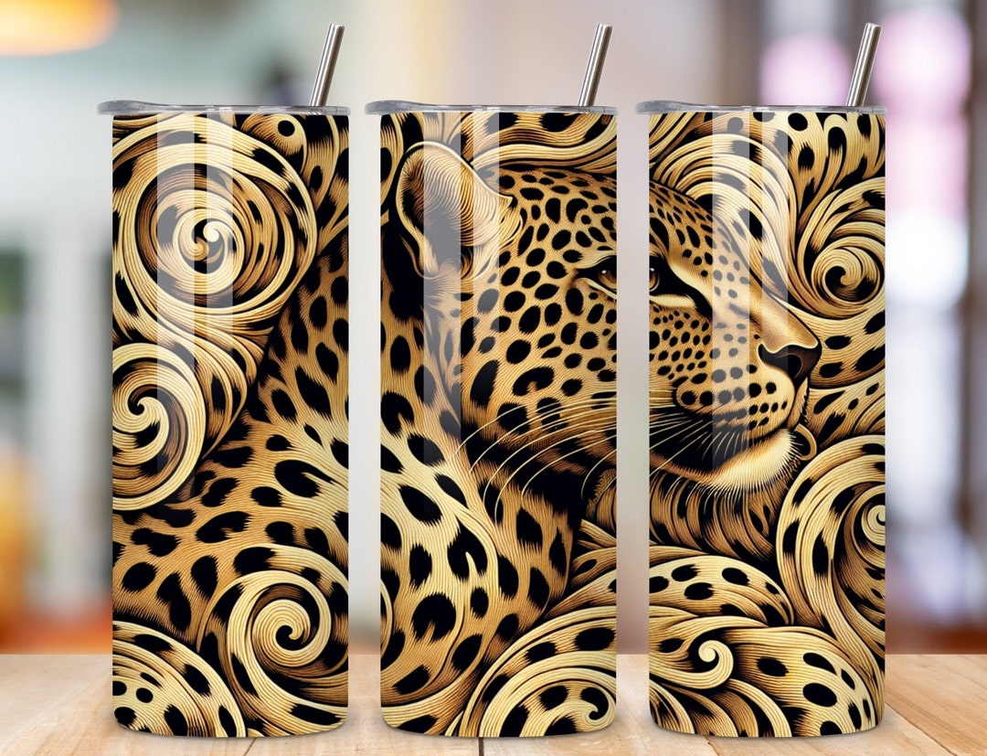 20 Oz Skinny Tumbler Sublimation Design Template Gold Leopard Tumbler Straight and Design ...