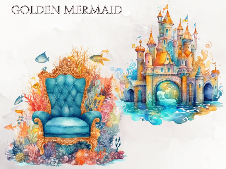 Golden Mermaid Clipart PNG Bundle Watercolor Black Mermaid - Etsy
