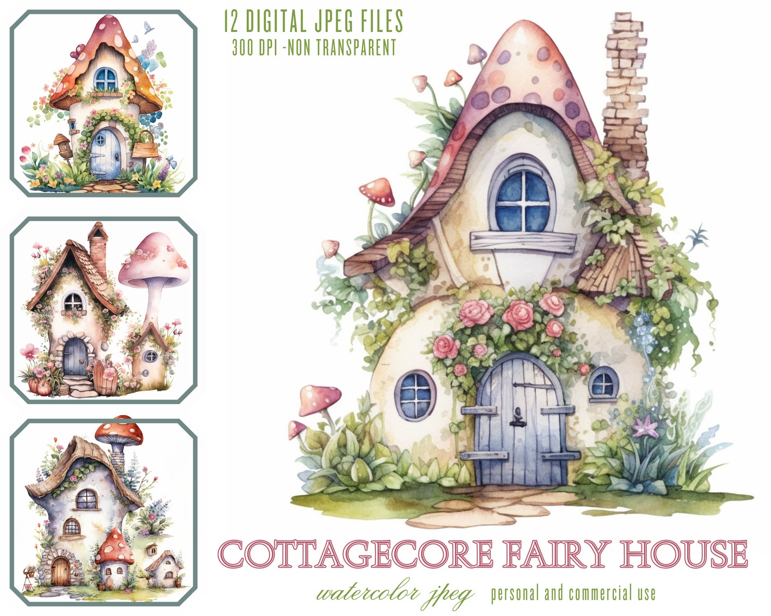 Watercolor Fairy House Clip Art Fairy House Digital - Etsy