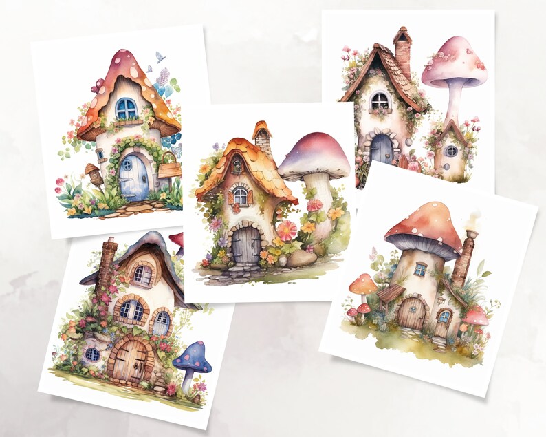 Watercolor Fairy House Clip Art Fairy House Digital - Etsy