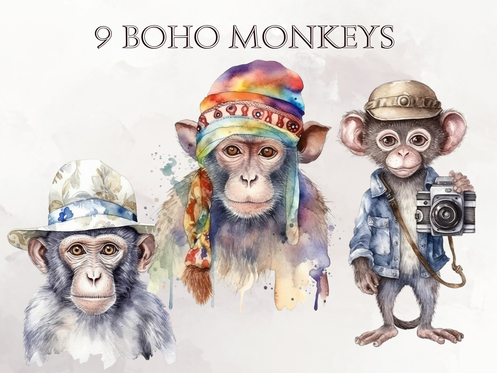 Watercolor Monkey Clipart Cute Monkey Png Monkey Printable Animal ...