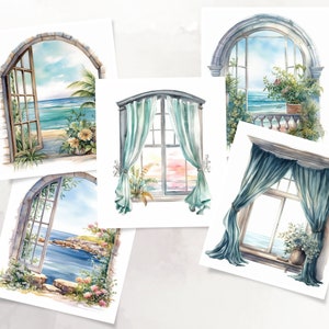 Beach Windows Digital Art Illustration Bundle, Window With an Ocean ...
