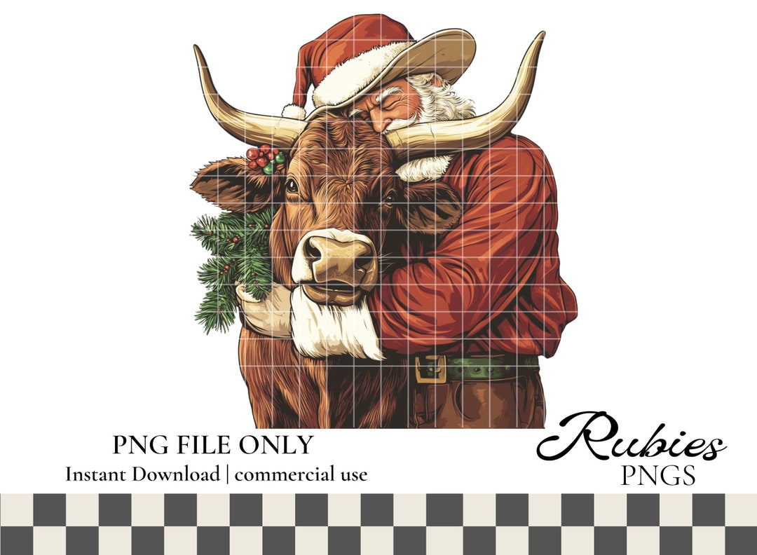 Western Santa and Longhorn Christmas PNG, Sublimation Design (digital ...