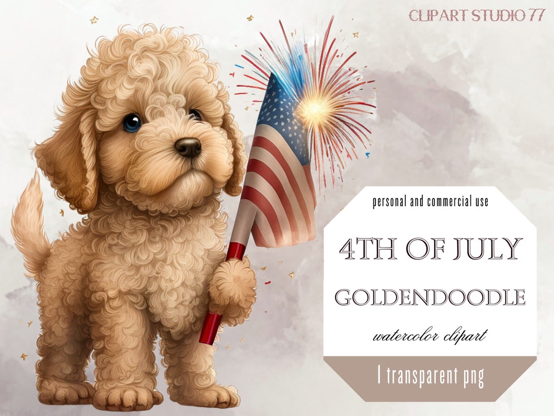 Goldendoodle Puppy Clipart 4th of July Patriotic PNG, Memorial Day ...