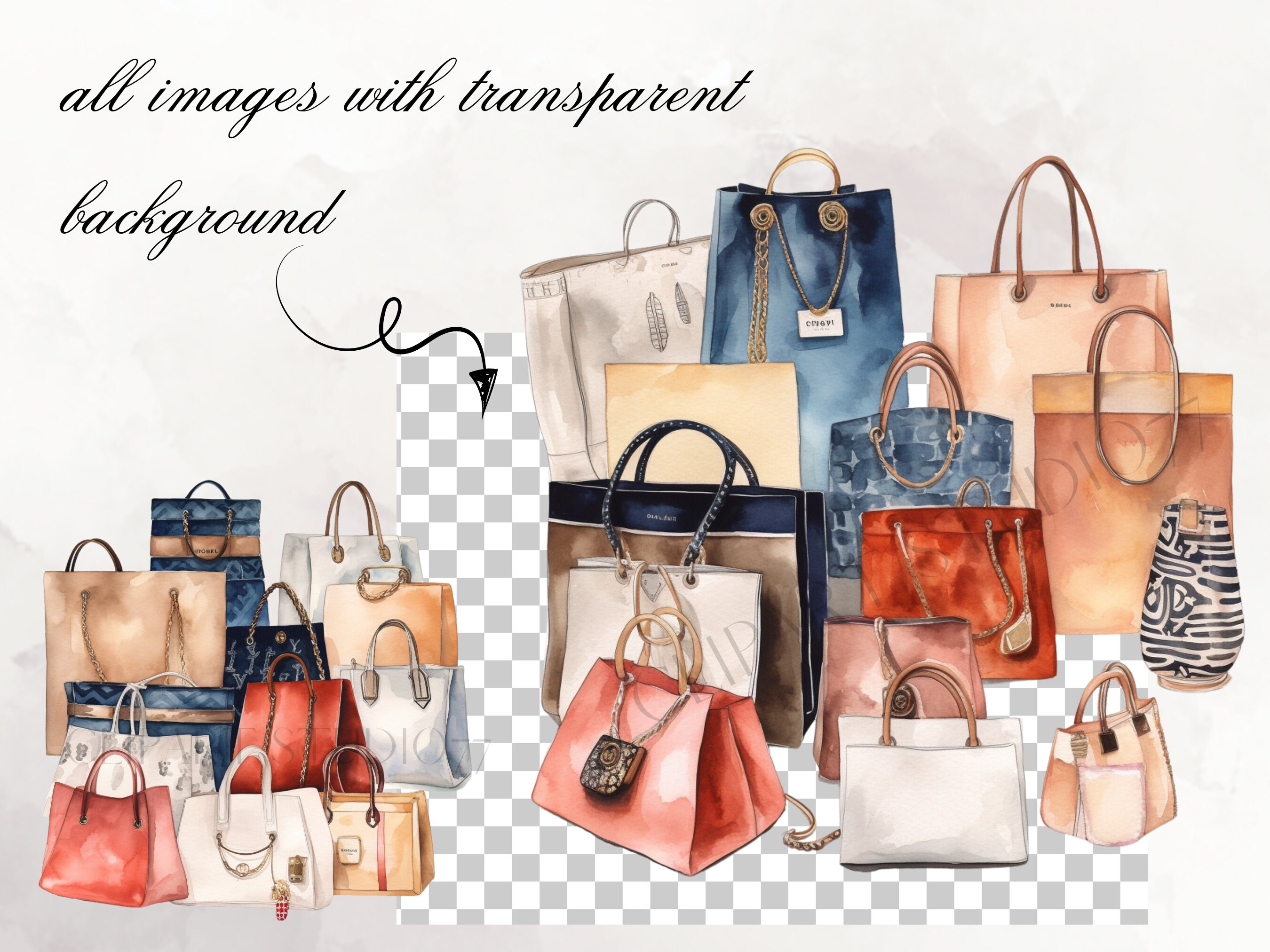 Watercolor Luxury Handbags Clipart Bag Clipart Fashion Clipart - Etsy