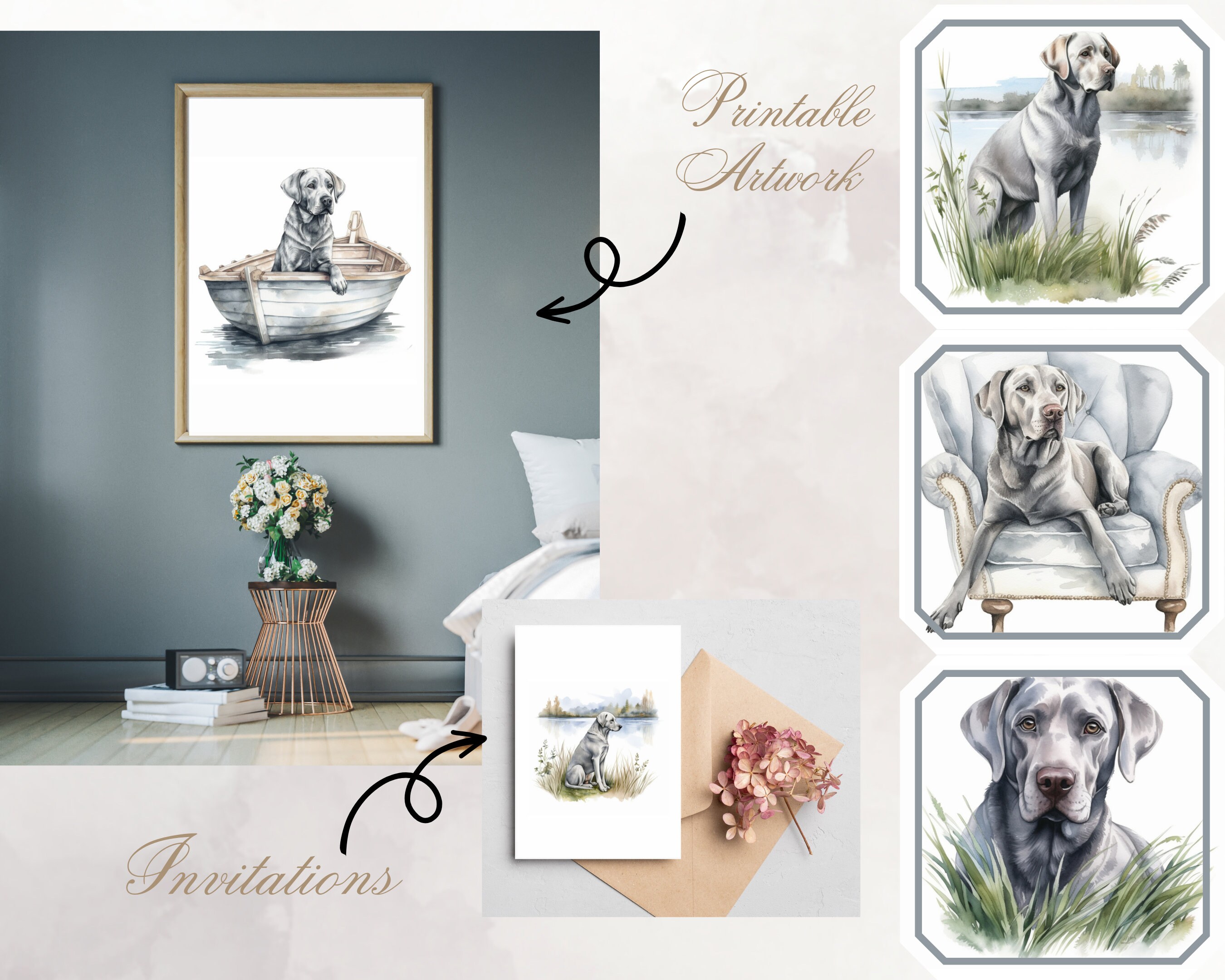 Silver Labrador Retriever on a Deck Illustration Bundle, JPG Files for ...