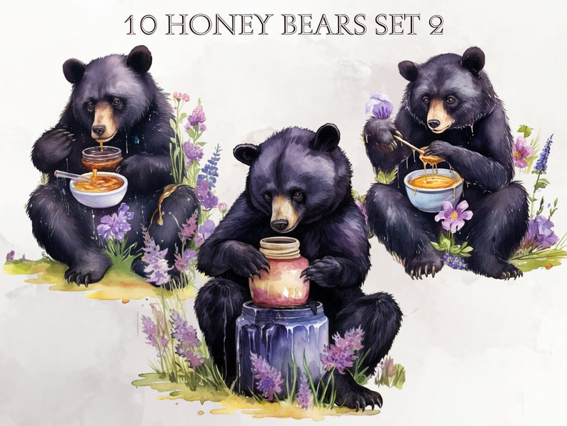 Honey Bears Clip Art Black Bears Clipart Bundle Honey Bear - Etsy