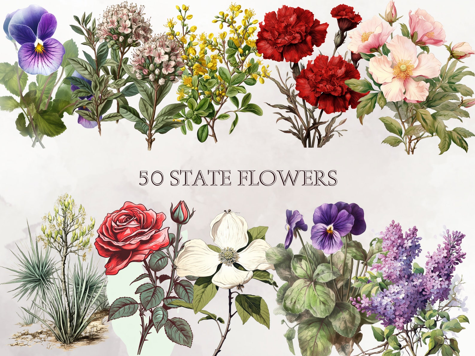 State Flowers Clipart PNG Wildflowers Clip Art Flowers Bundle - Etsy