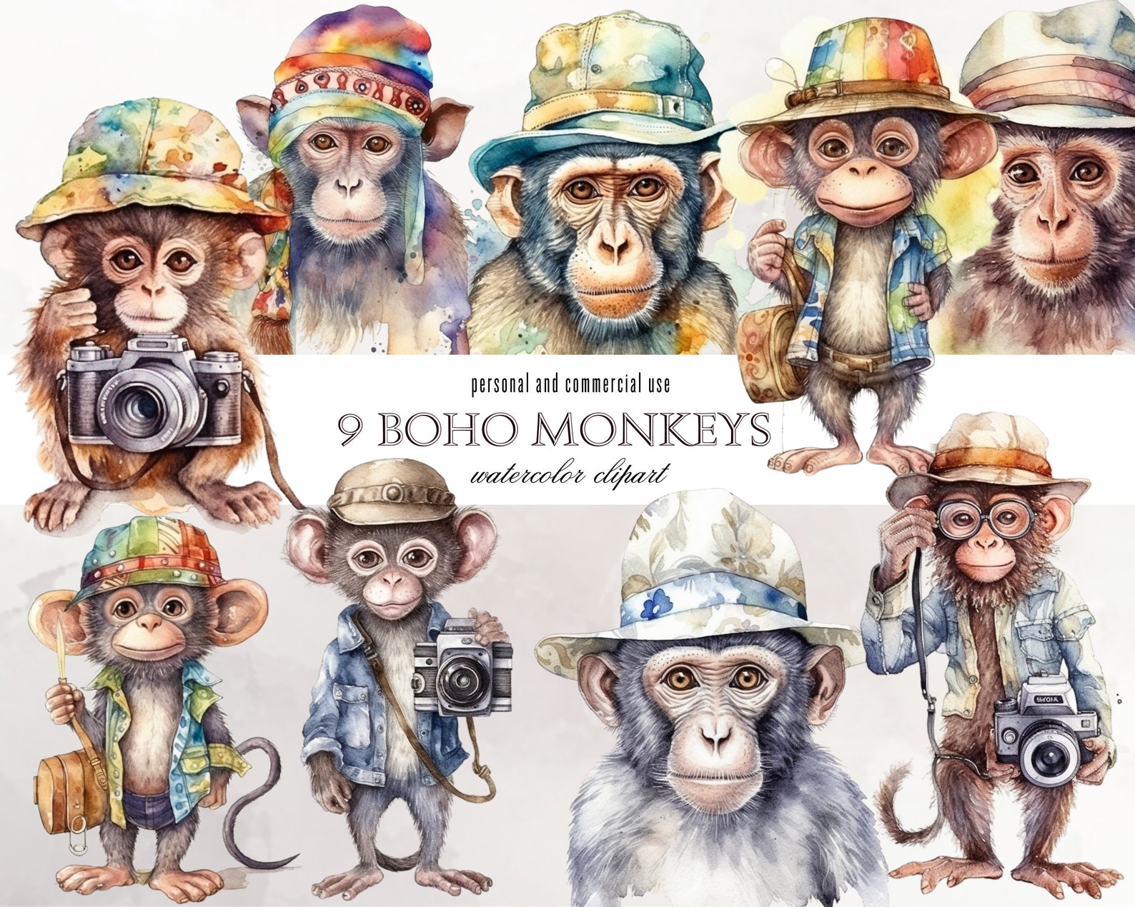 Watercolor Monkey Clipart Cute Monkey Png Monkey Printable Animal ...