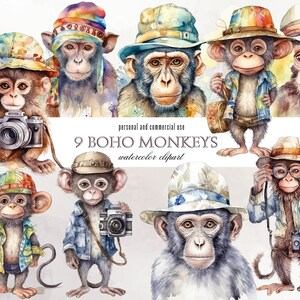 Watercolor Monkey Clipart Cute Monkey Png Monkey Printable Animal ...