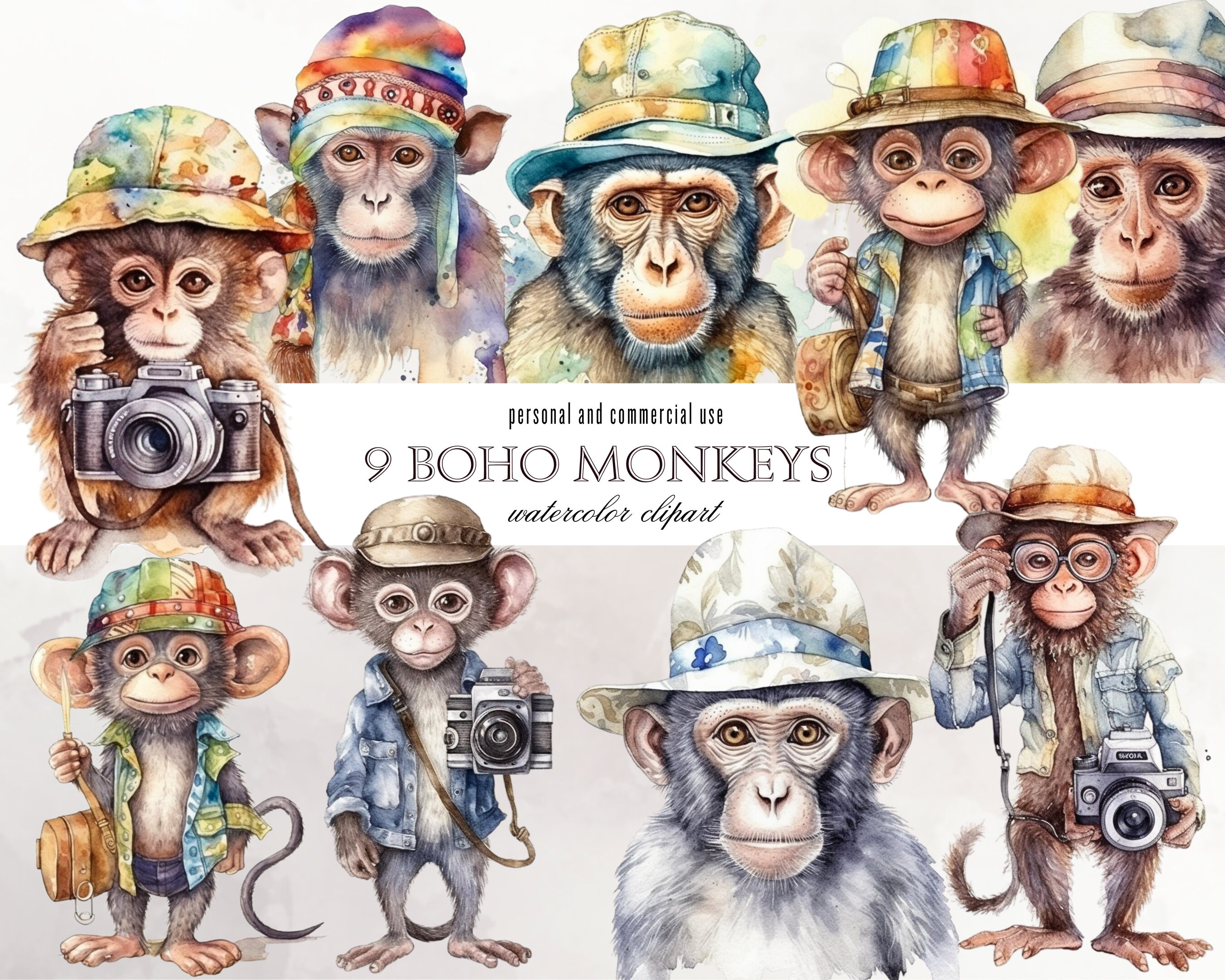 Watercolor Monkey Clipart Cute Monkey Png Monkey Printable Animal ...