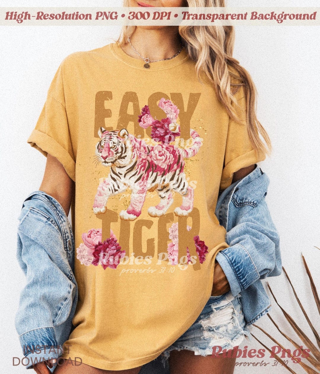 Easy Tiger Retro Floral Boho Embroidery Style PNG Sublimation Graphic ...
