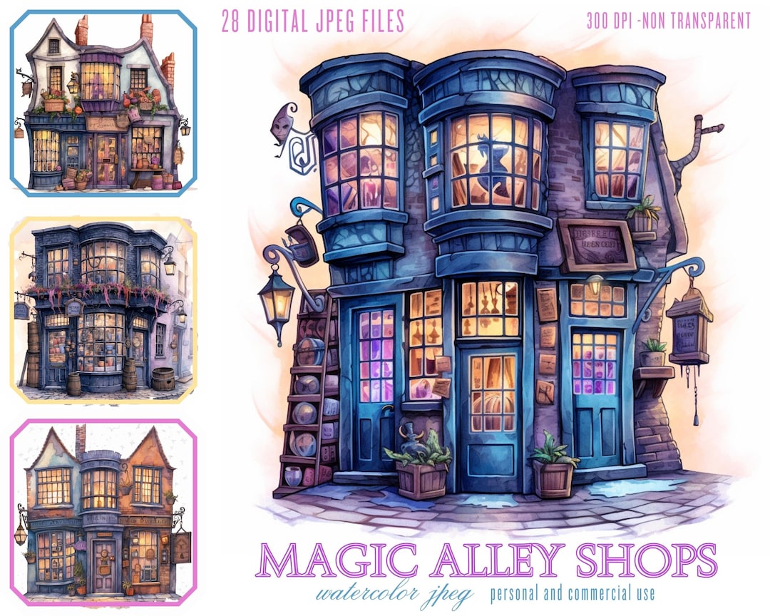 Magic Shops Wizard Alley Watercolor Clipart, Magic School Clipart ...