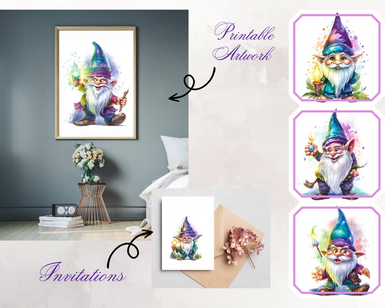 Watercolor Magical Gnomes Clipart Bundle Gnome Digital - Etsy