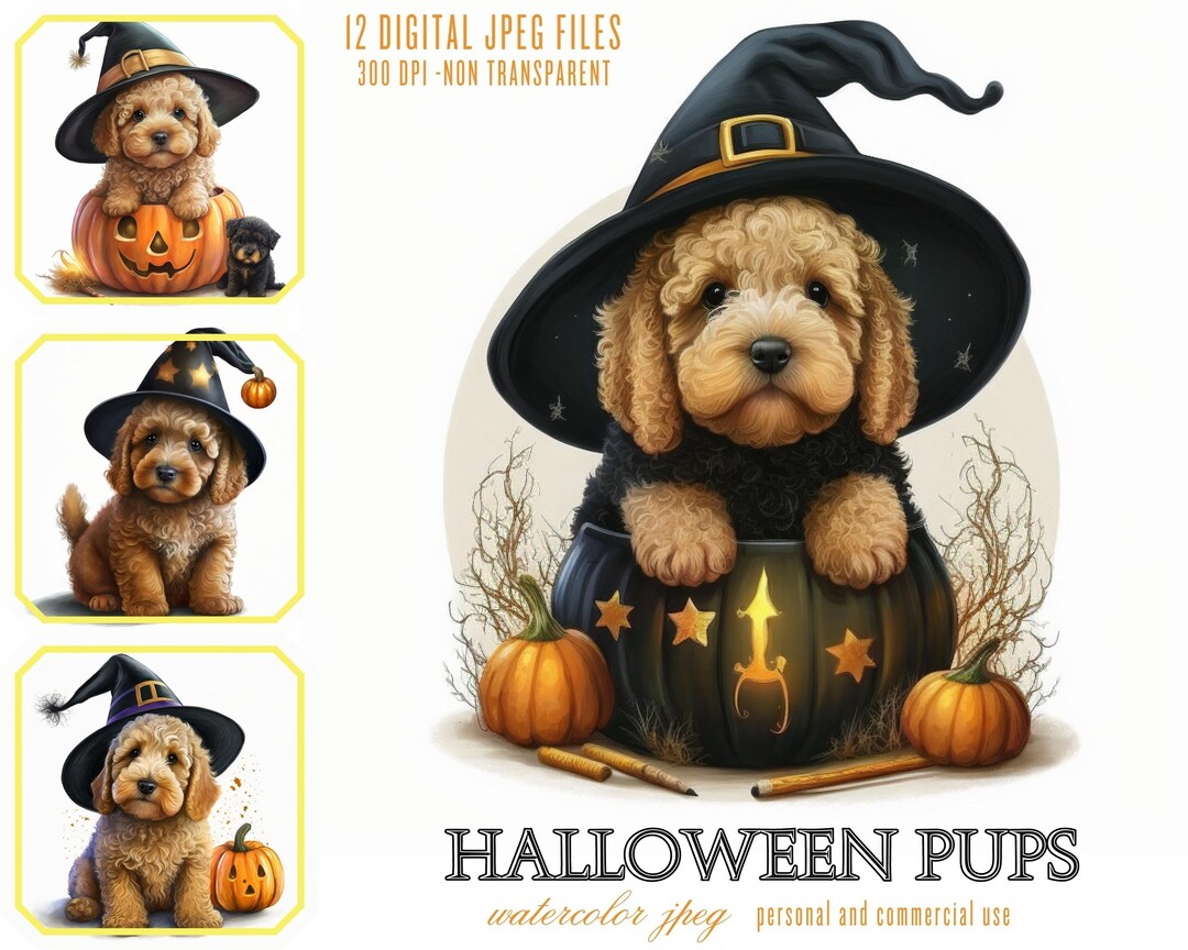 Cute Halloween Puppy Clipart Watercolor Labradoodle Digital ...