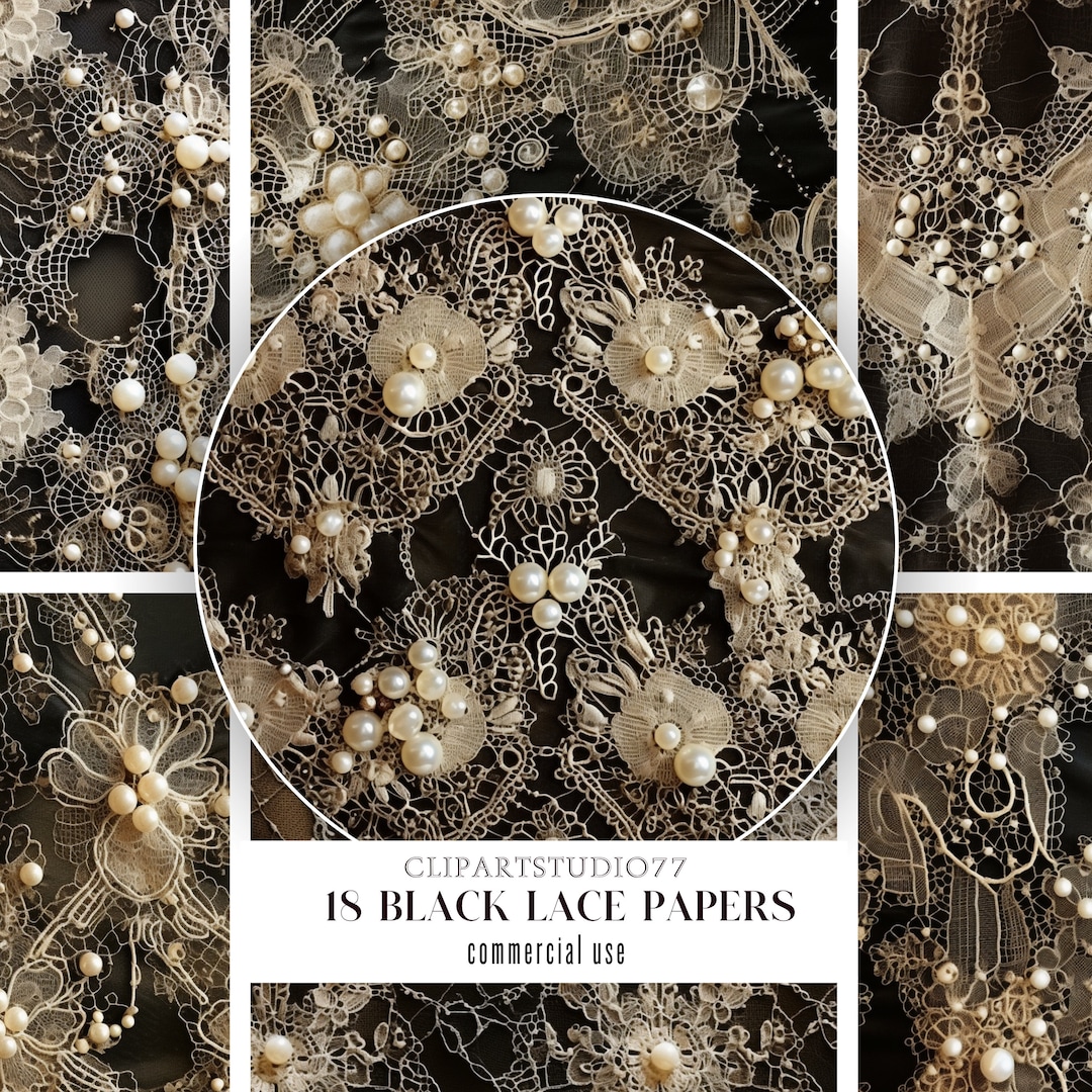 Dirty Black Lace and Pearls Papers, Junk Journal, Commercial Use ...