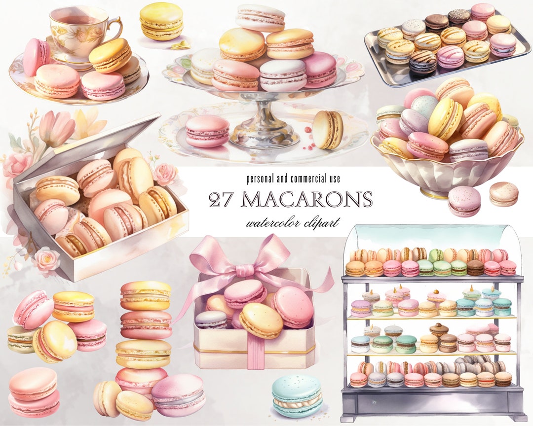 French Pink Macarons Clipart Watercolor Macaron PNG, Dessert Clipart ...