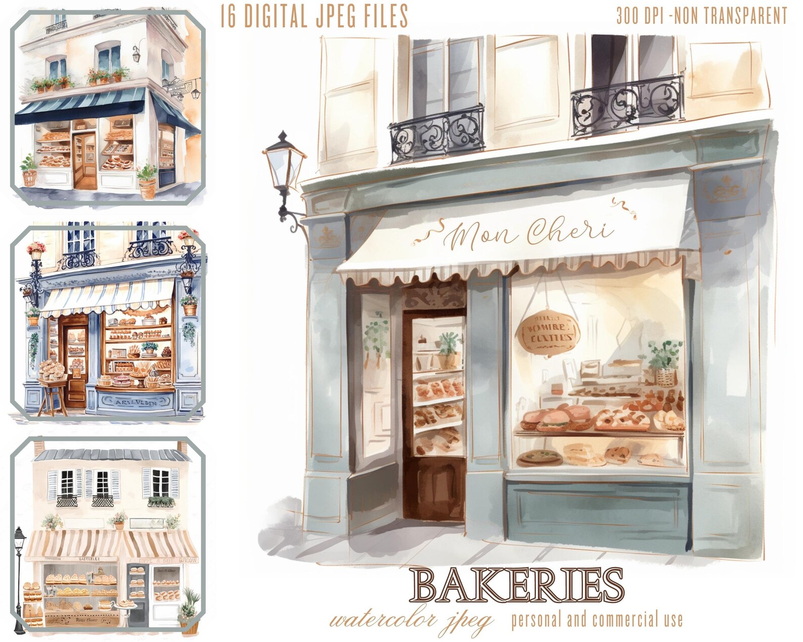 Watercolor Bakery Cake Shop Clipart Storefront Paris Cafe - Etsy UK