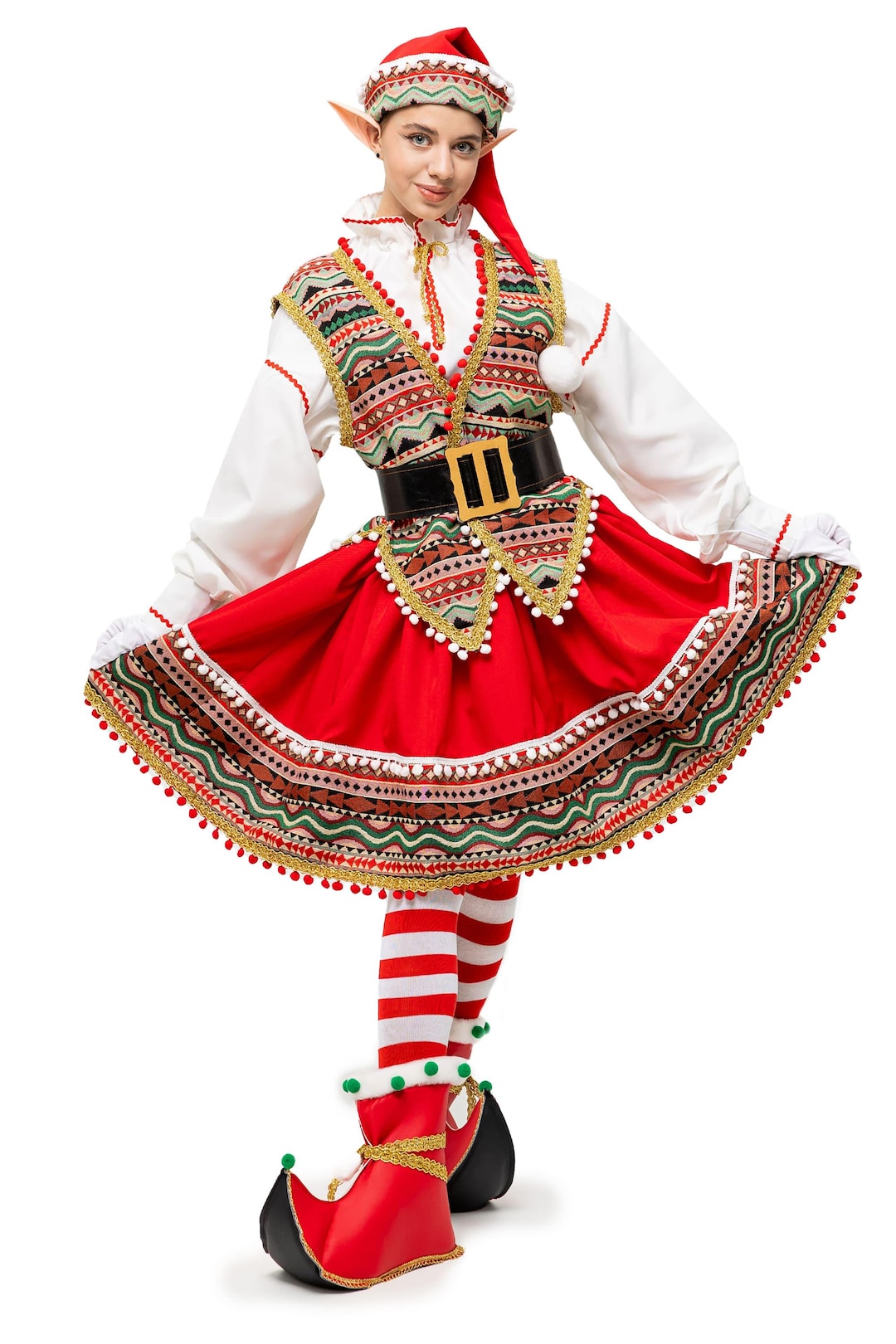 Handmade Scandinavian Red Elf Girl Costume: Christmas Party Outfit, M-L ...