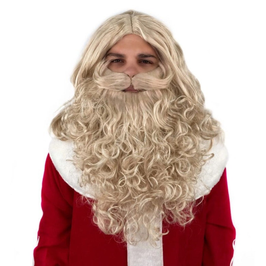 Santa Beard and Wig Set Snowy Blond S Handmade Accessory for a ...