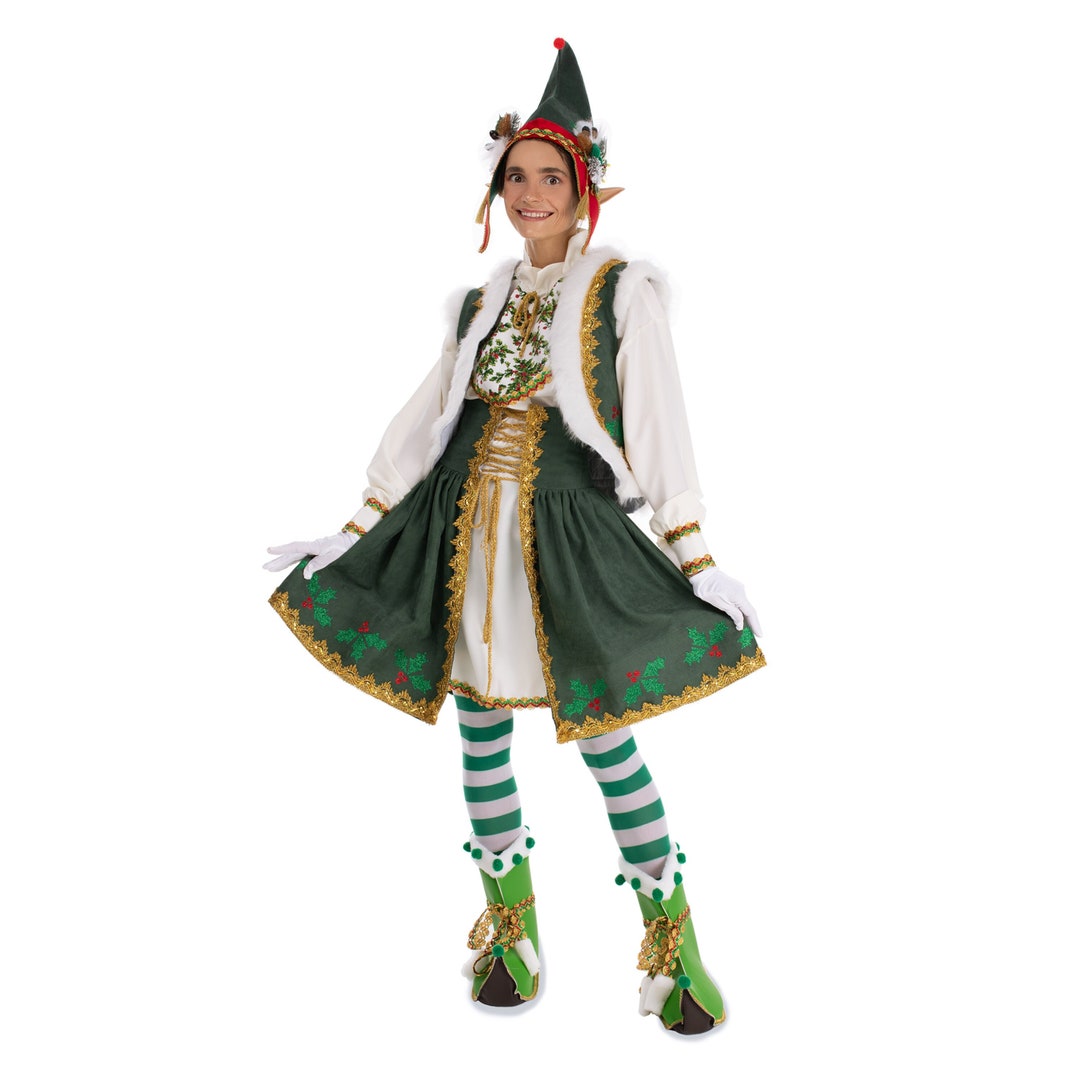 Green Elf Girl Costume Set Handmade Christmas Suit for a Professional ...