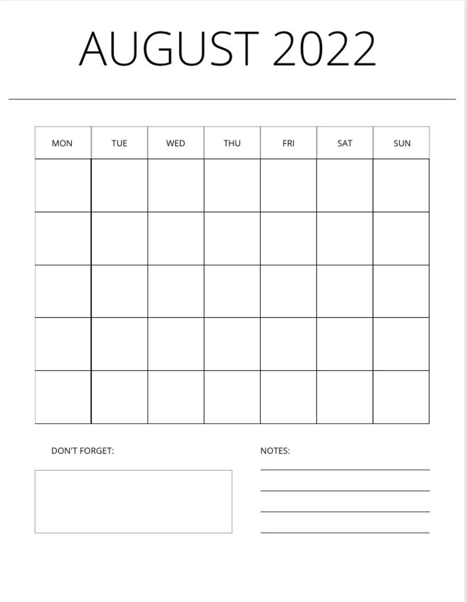 2022 Printable Calendar, Simple Calendar, Minimalistic Calendar - Etsy