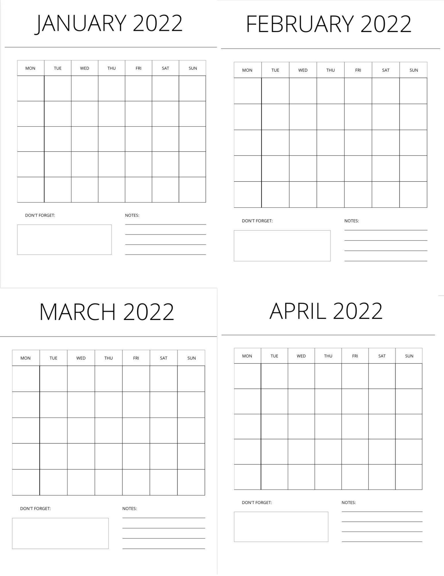 2022 Printable Calendar, Simple Calendar, Minimalistic Calendar - Etsy