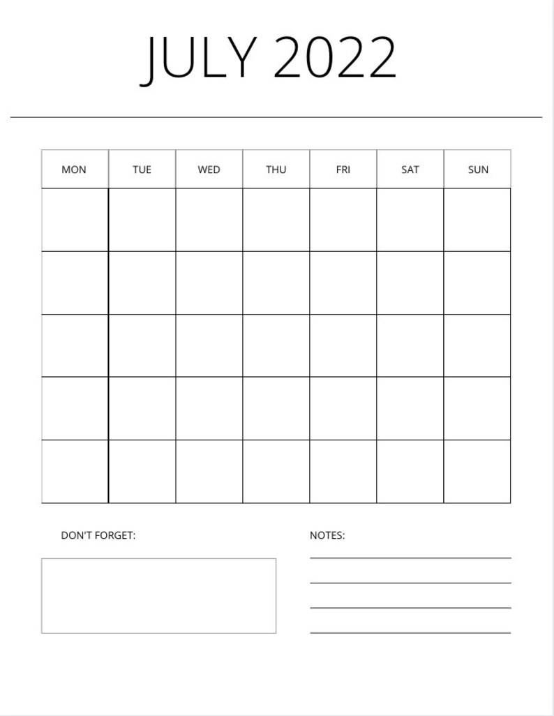 2022 Printable Calendar, Simple Calendar, Minimalistic Calendar - Etsy