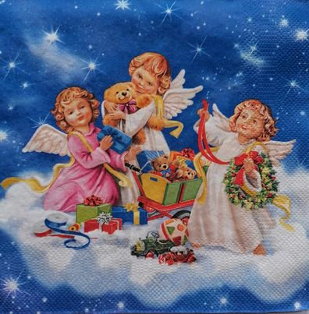 4 Paper Napkins Angel and Christmas Tree - Etsy