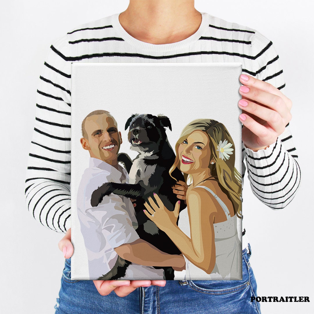 Custom Hand Drawn Illustration Portrait Canvas - Etsy