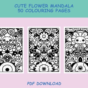 Cute Flower Mandala 50 Coloring Pages, Adults Kids Instant Download ...