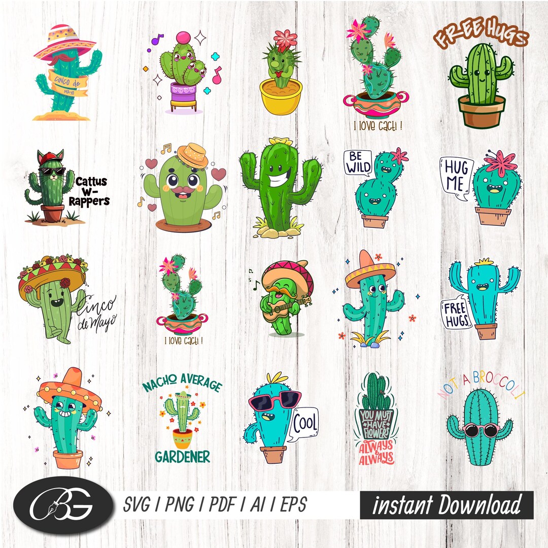 Cute Cactus Clipart, Cute Quirky Succulent DTF PNG, Nursery Decor SVG ...