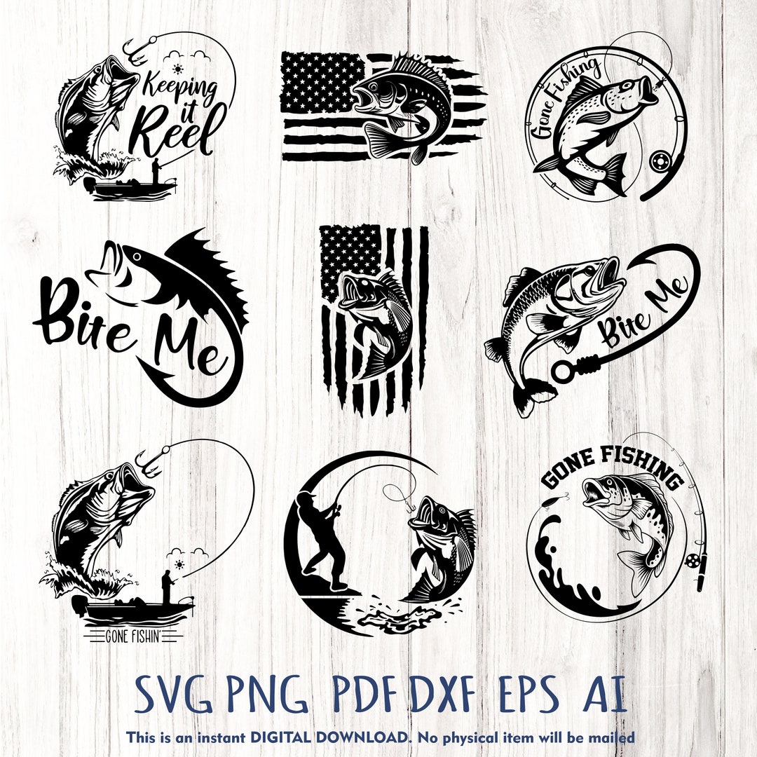 Bass Fishing SVG Bundle | USA Flag, Fishing Clipart (digital Download ...